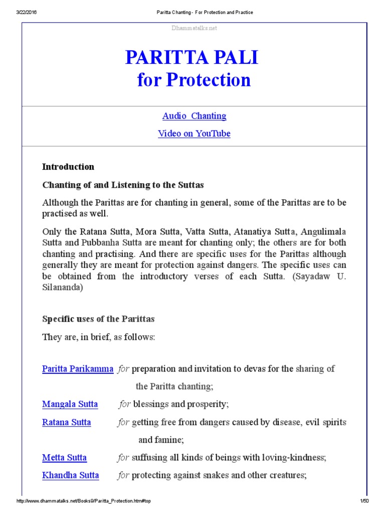 Paritta Chanting - For Protection and Practice | PDF | Buddhahood ...