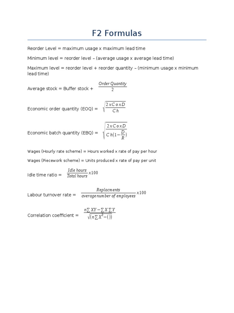 ACCA F2 Formulas | PDF | Employment Compensation | Working Conditions