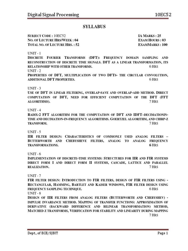 Ece V Digital Signal Processing (10ec52) Notes | Download Free PDF ...