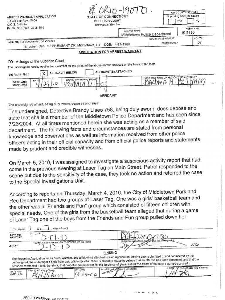 Connecticut Arrest Warrant Application | PDF