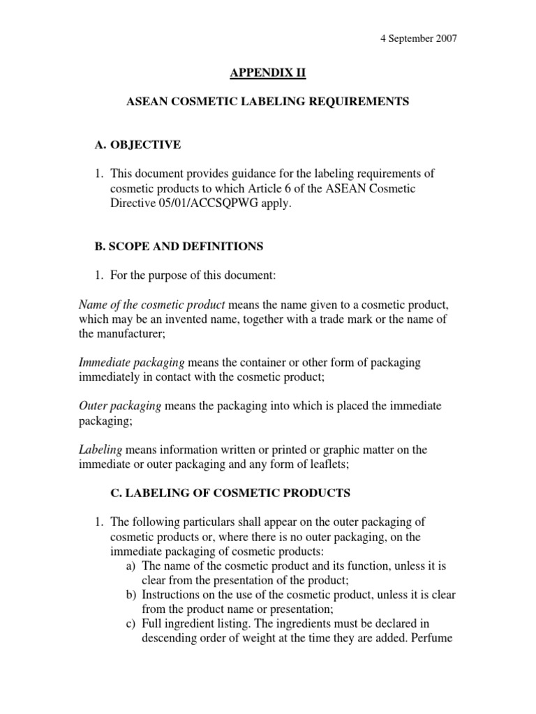 Appendix II Labeling Requirements 4sept2007 | PDF | Perfume | Cosmetics