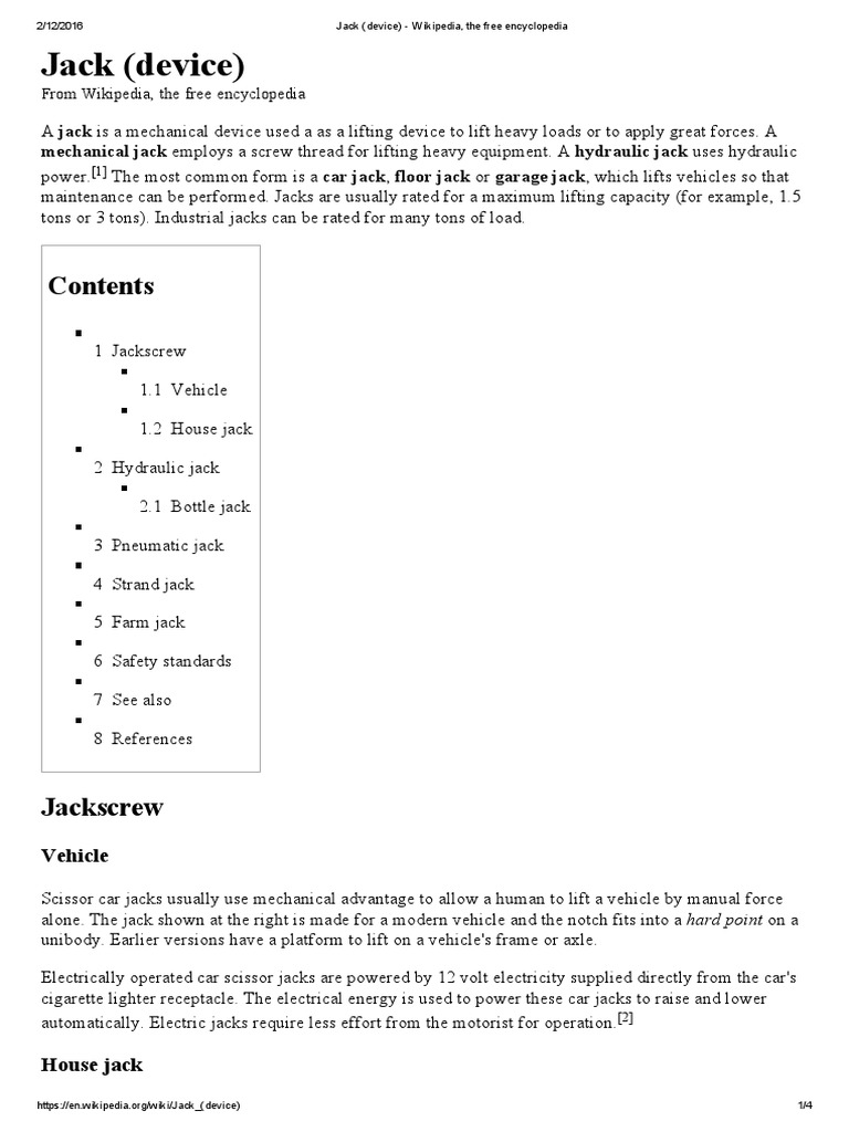 Jack (Device) - Wikipedia, The Free Encyclopedia | PDF | Industries ...