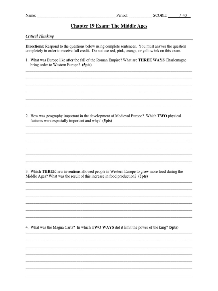 Chapter 19: The Middle Ages Exam | PDF