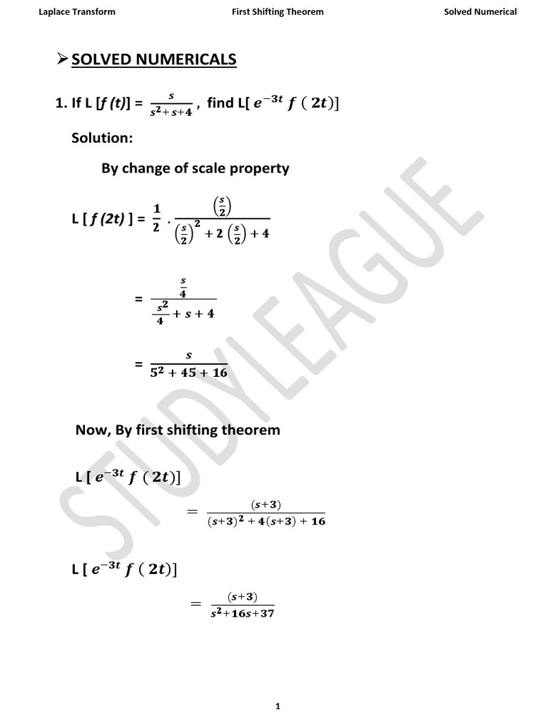 First Shifting Theorem Solved Numericals | PDF