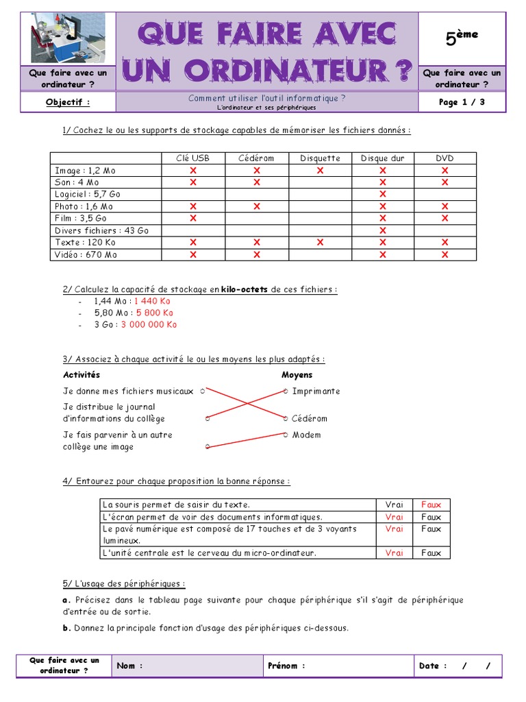 Activite No2 Les Peripheriques Corrige | PDF | Informatique | CD-ROM