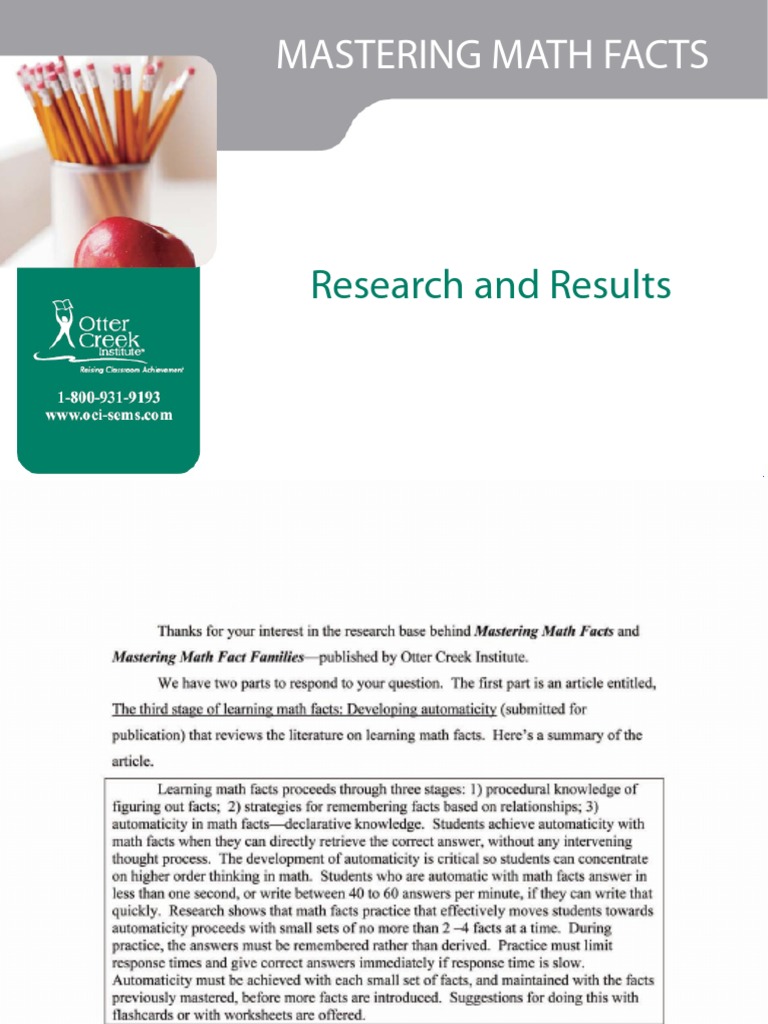 Mastery - Math Facts | PDF | Recall (Memory) | Fluency