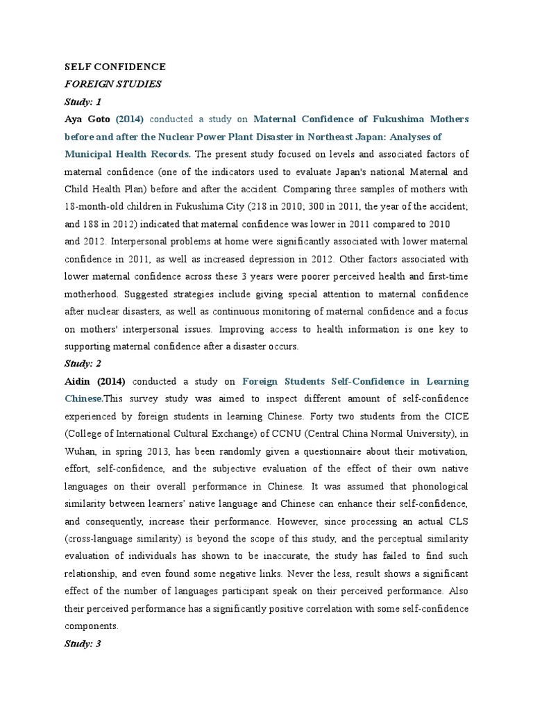 Self Confidence Foreign Studies | PDF | Self Efficacy | Action (Philosophy)