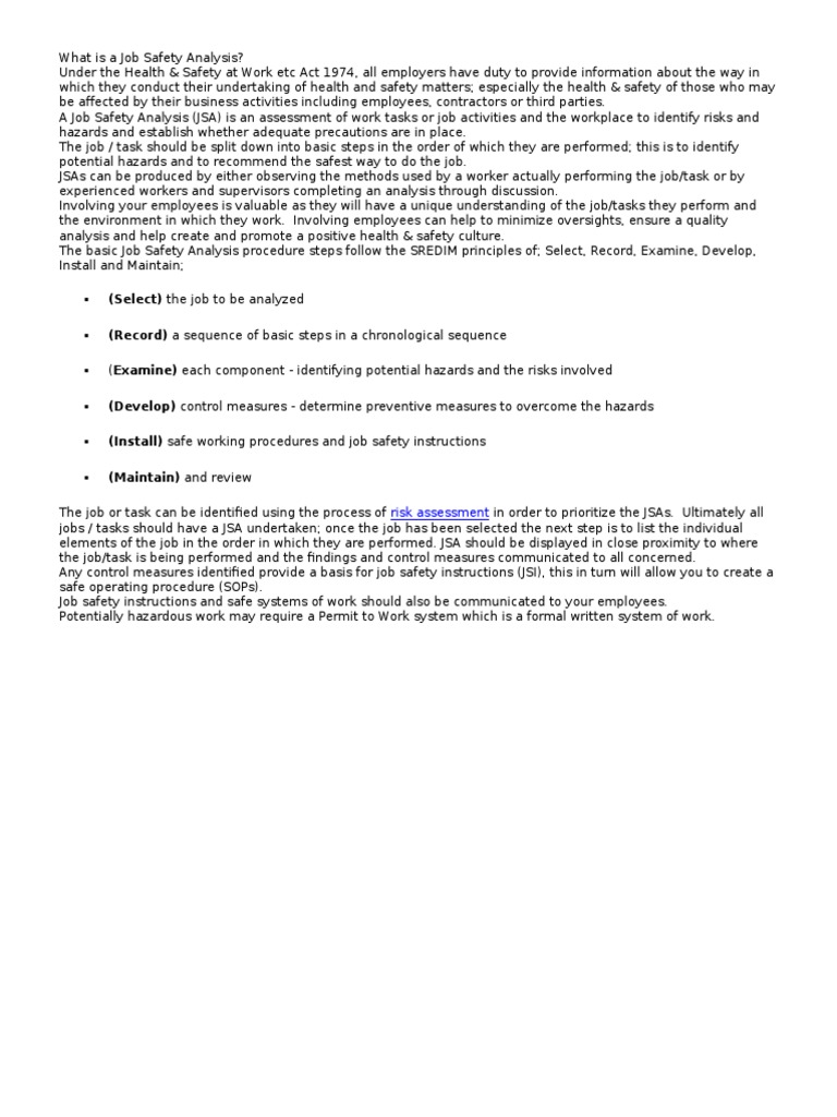 What Is A Job Safety Analysis | PDF | Occupational Safety And Health ...