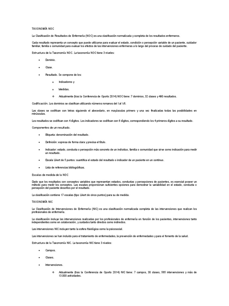Taxonomía NOC: Dominios y Clases | PDF | Taxonomía (biología) | Enfermería