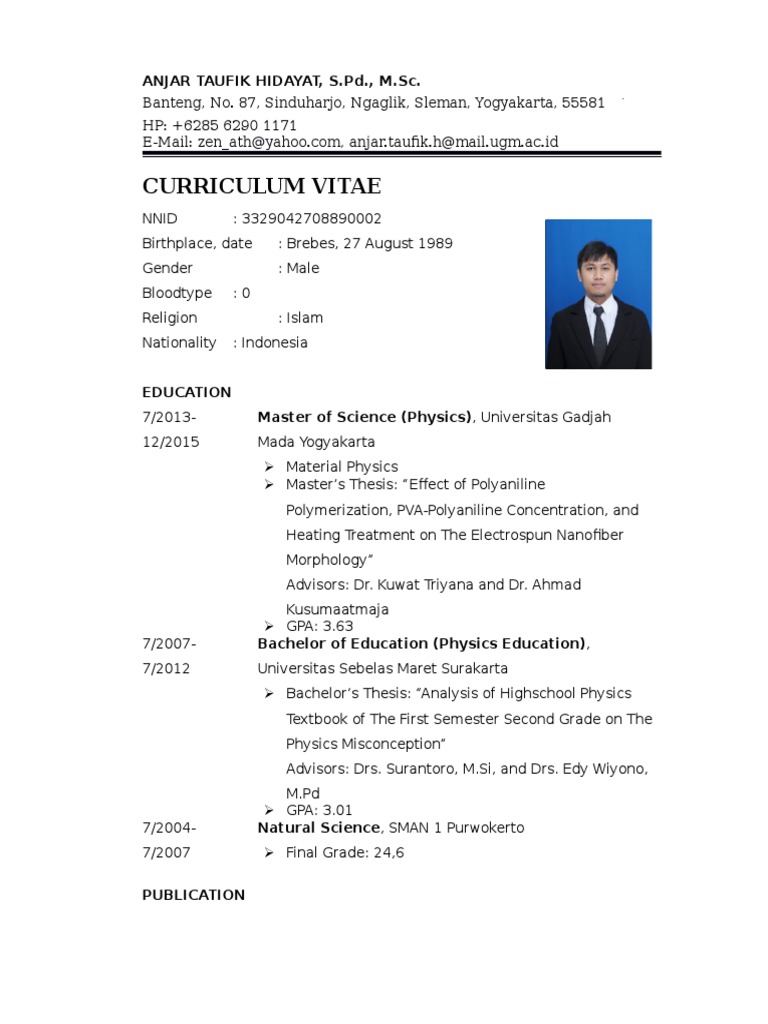 CV Anjar Taufik Hidayat English | PDF | Academia | Schools
