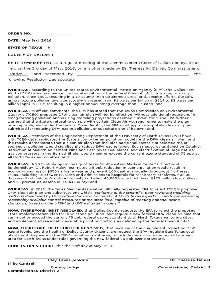 2016 Clean Air Resolution - FINAL | PDF | Clean Air Act (United States ...