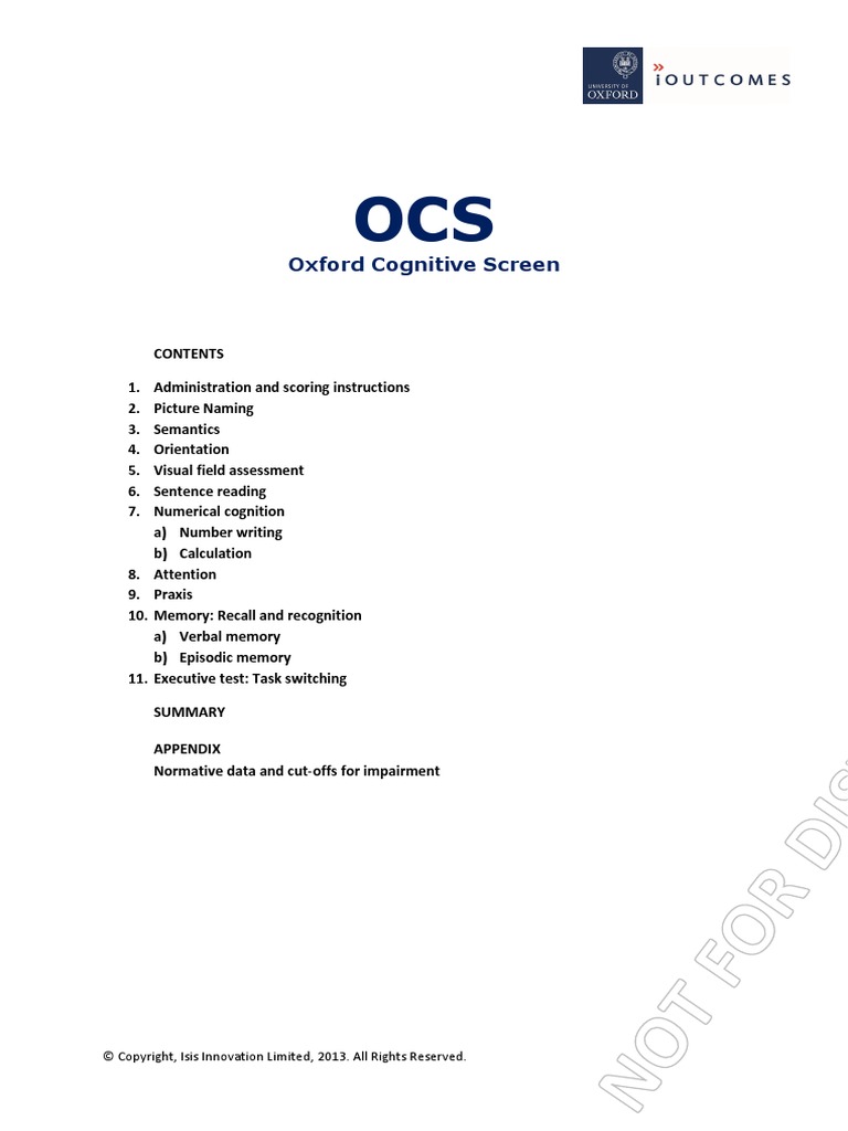OCS Manual Cognitive Screen | PDF | Multiple Choice | Test (Assessment)