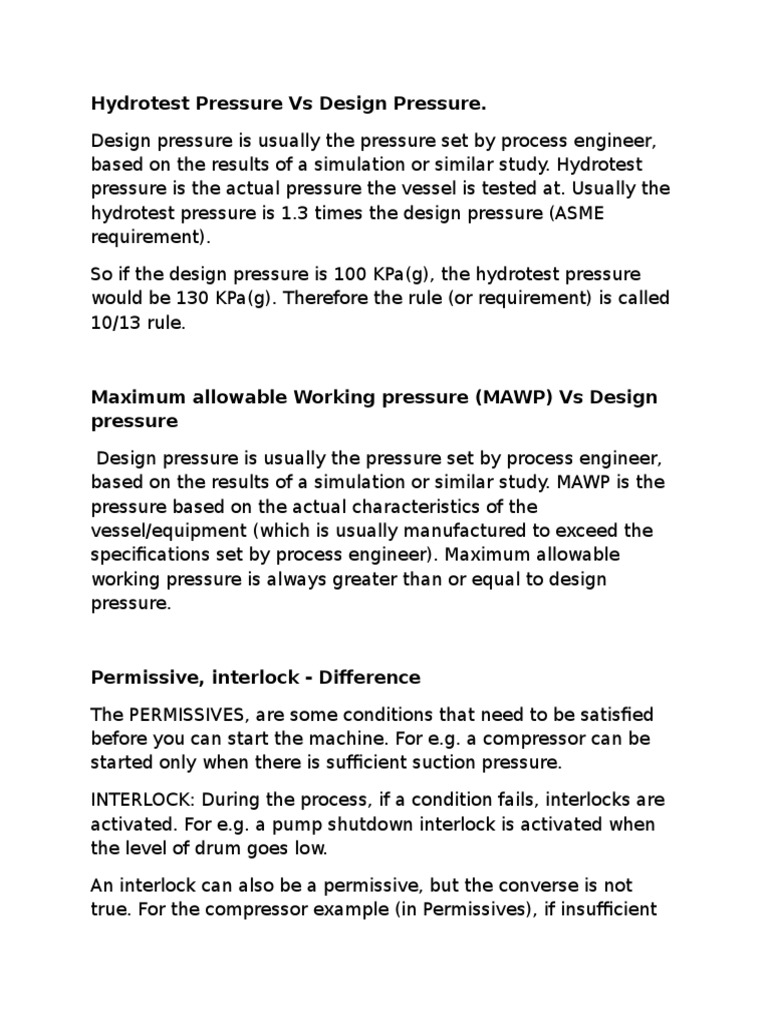 Hydrotest Pressure Vs Design Pressure.docx | Boiler | Turbine