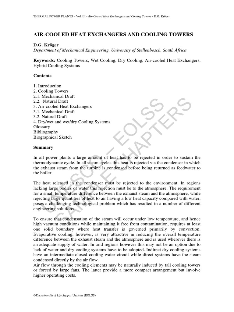 Cooling Tower | PDF | Heat Exchanger | Refrigeration