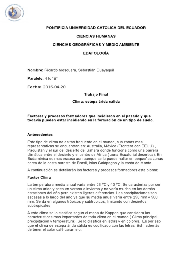 Formación de Suelos en Estepas Áridas | PDF | Desierto | Clima
