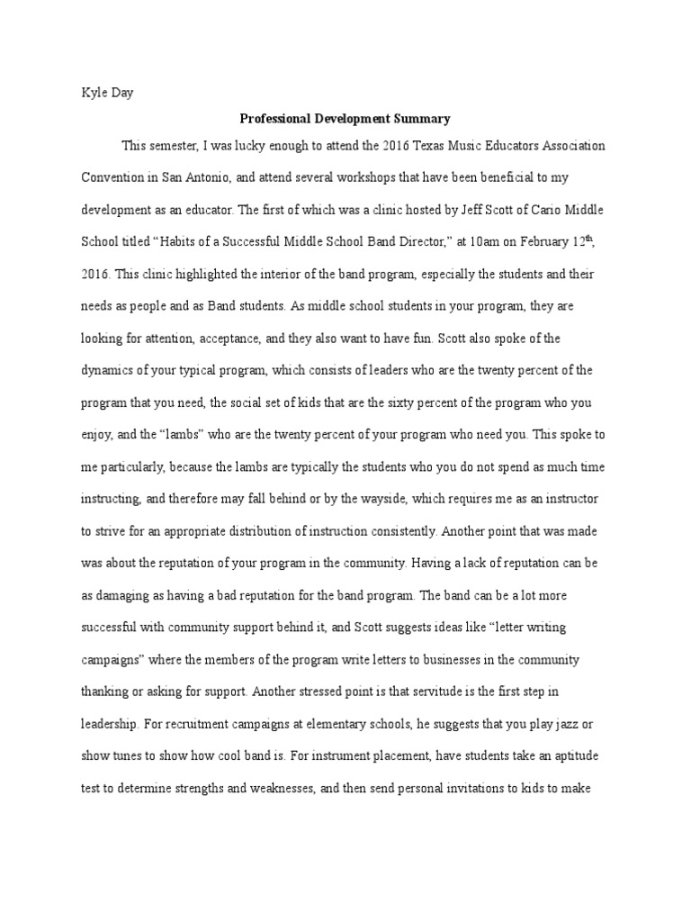 Professional Development Summary 2016 Pdf Bassoon Schools