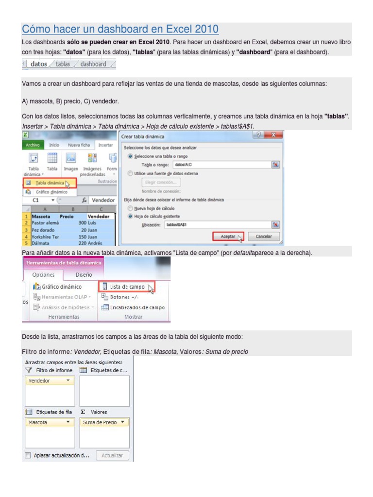 Cómo Hacer Un Dashboard en Excel 2010 | PDF | Tabla (base de datos) | Microsoft Excel