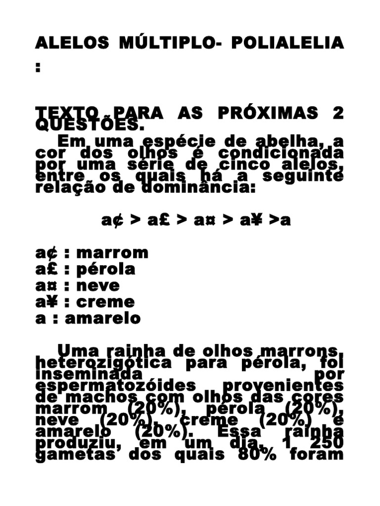 Alelos Múltiplos - Polialelia | PDF | Alelo | Genótipo