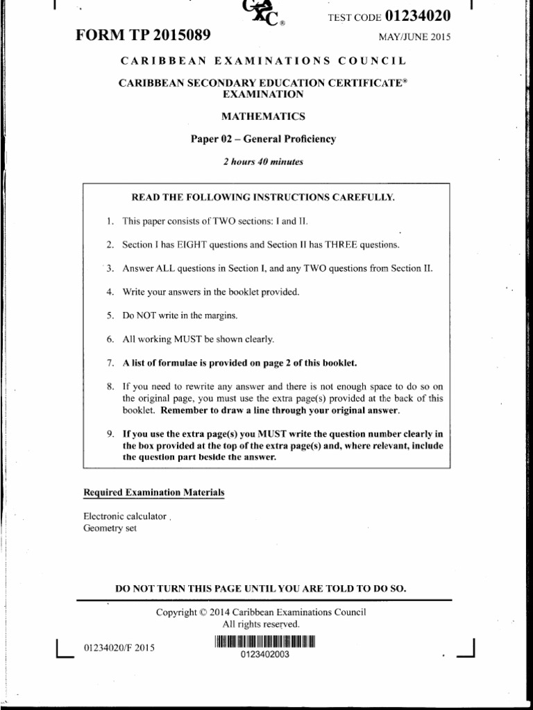 Maths June 2015 Paper 2 | PDF