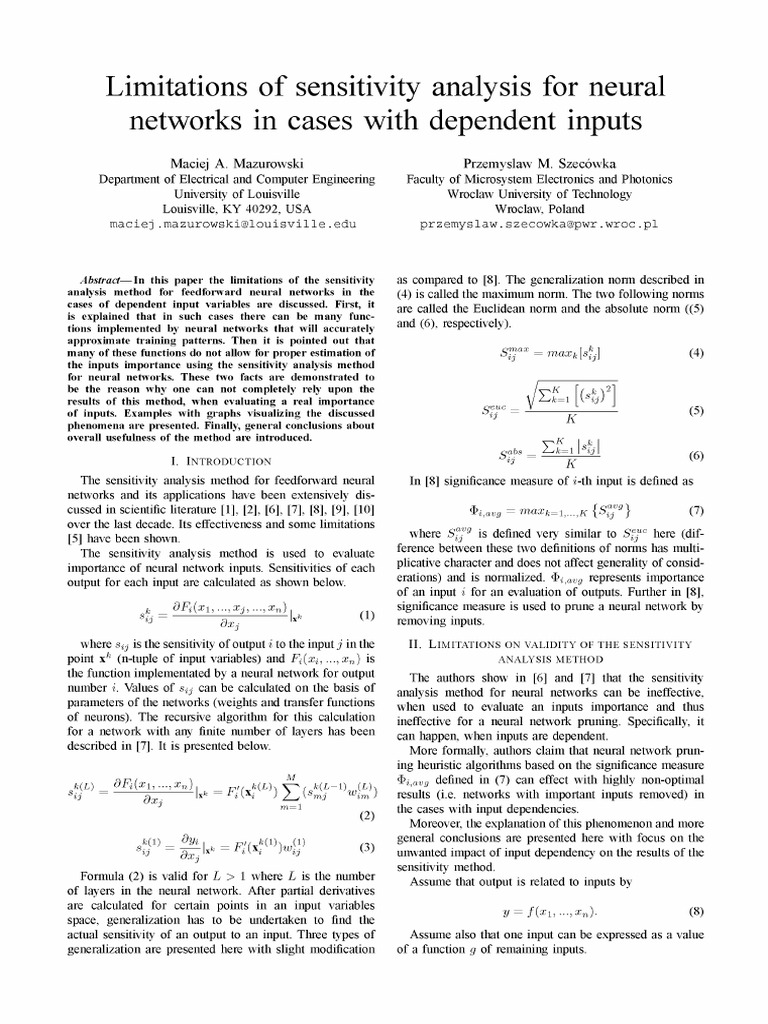 Limitations of Sensitivity Analysis For Neural Networks | PDF | Sensitivity Analysis ...