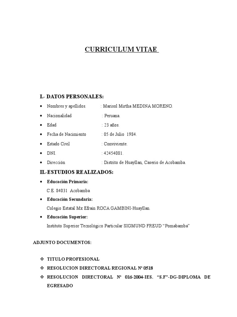 Curriculum Vitae Marisol | PDF