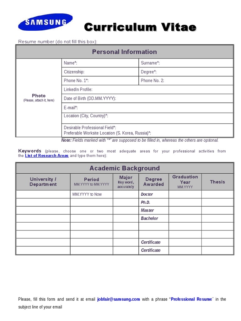 Samsung Electronics Curriculum Vitae | PDF | Academic Degree | Résumé