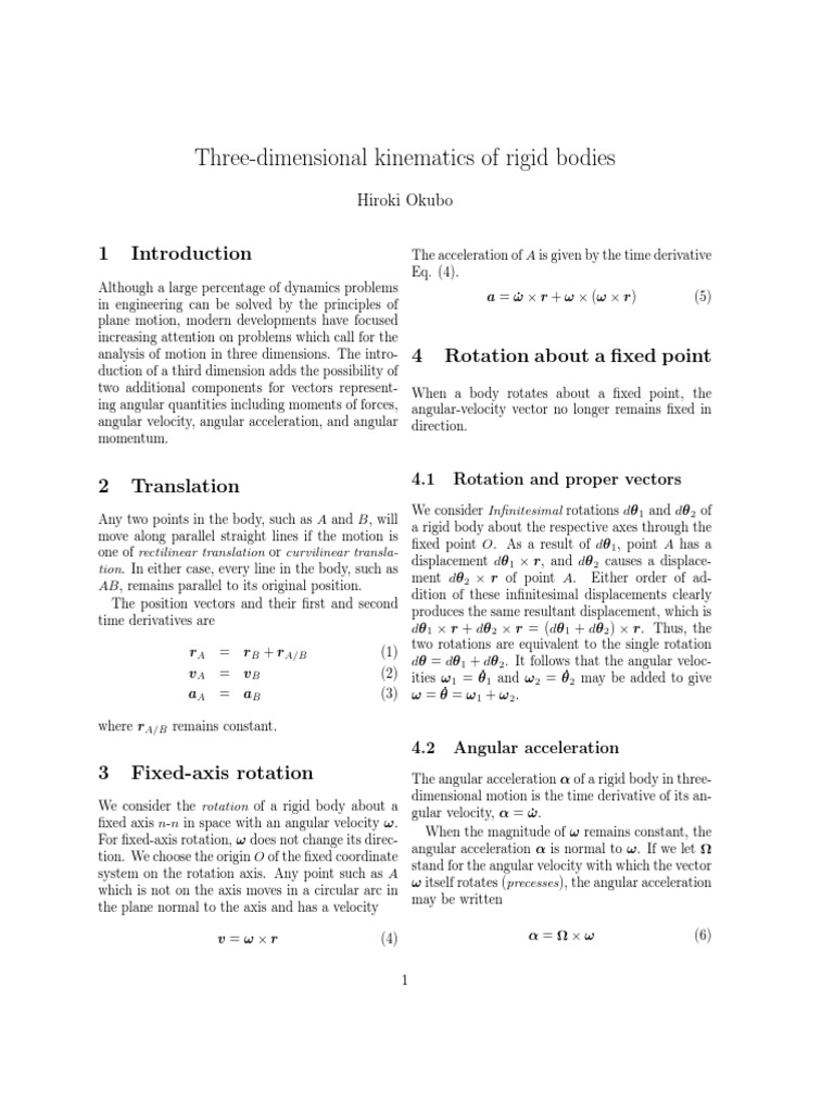 Three-Dimensional Kinematics of Rigid Bodies: Hiroki Okubo | PDF ...