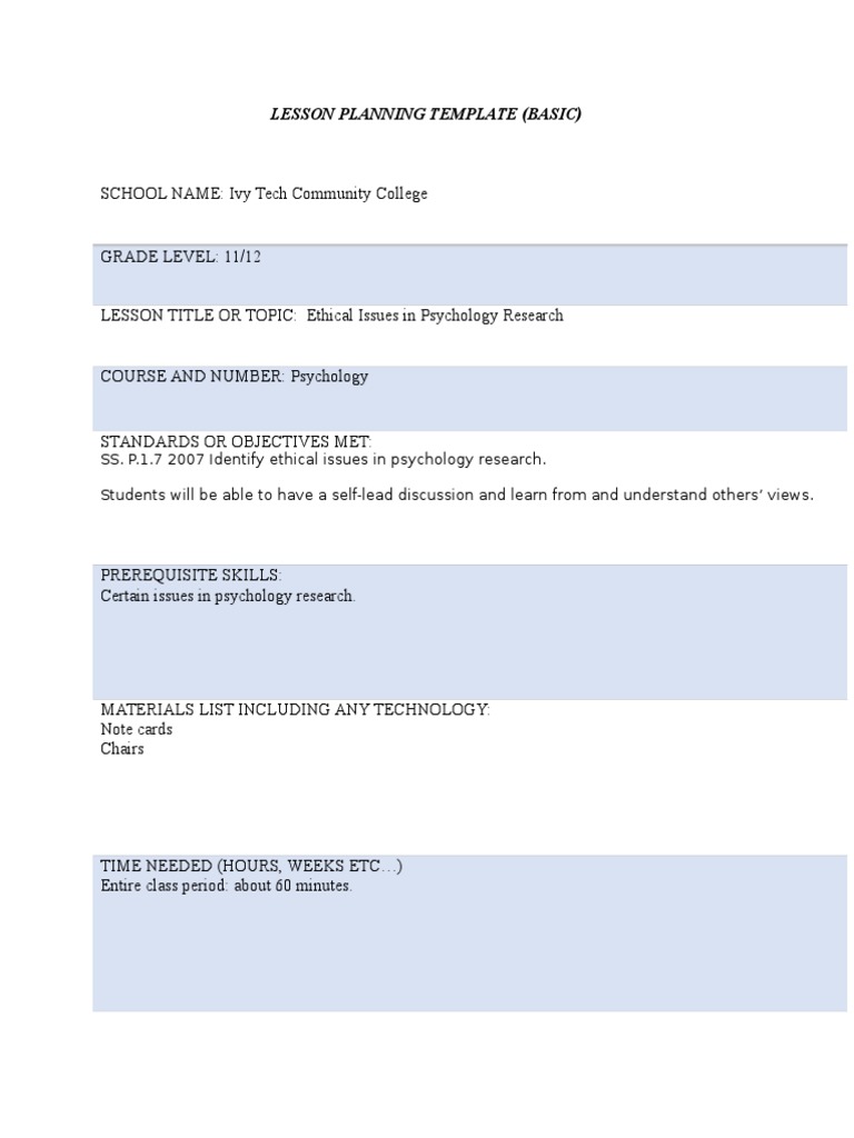 Ethical Issues in Psychology Lesson Plan | PDF | Career & Growth