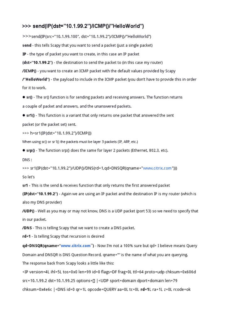 Scapy 1 | PDF | Internet Protocols | Network Packet