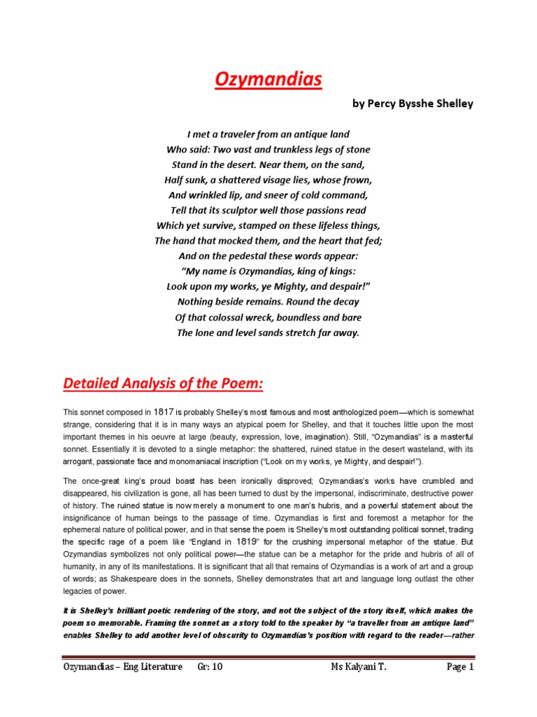Ozymandias: Detailed Analysis of The Poem | Download Free PDF | Poetry