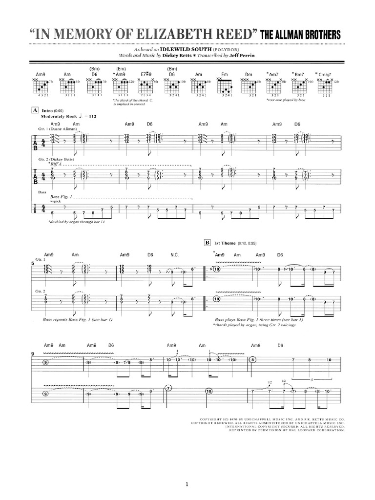 In Memory of Elizabeth Reed Guitar Tabs | PDF