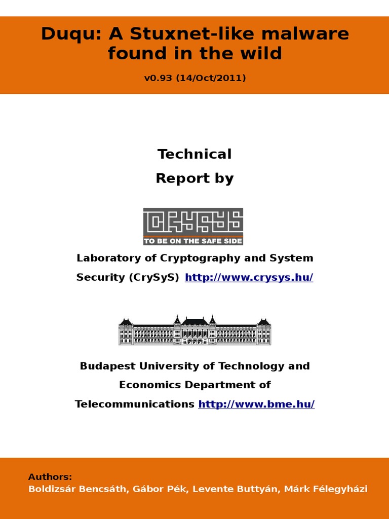Duqu: A Stuxnet-Like Malware Found in The Wild: Technical Report by ...