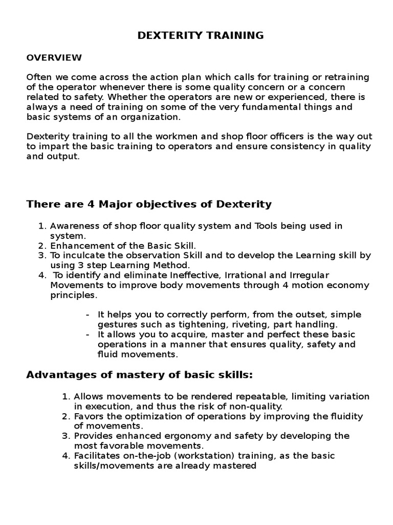 Dexterity Training | Download Free PDF | Standardization | Tools