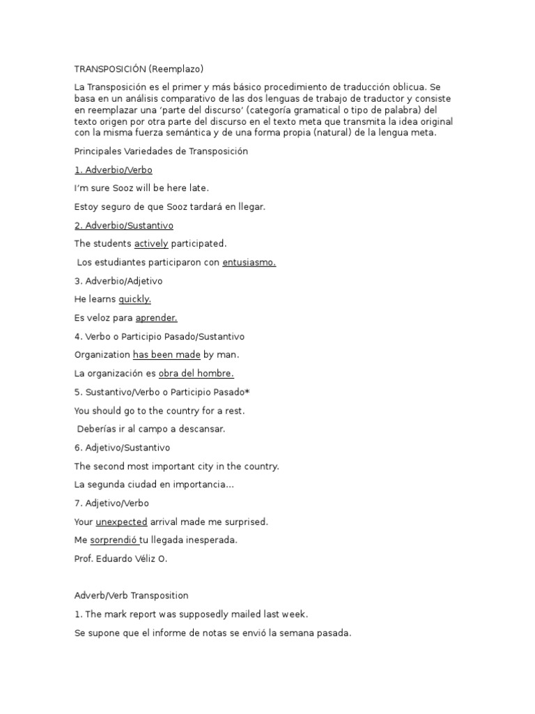 TRANSPOSICIÓN | PDF | Reglas | Gramática