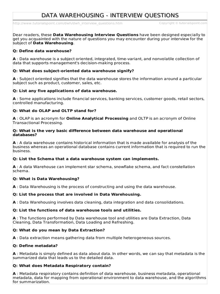 DWH Interview Questions | PDF | Data Warehouse | Information Technology