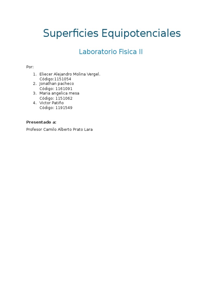 Informe de Laboratorio - Superficies Equipotenciales | PDF | Carga eléctrica | Energía potencial