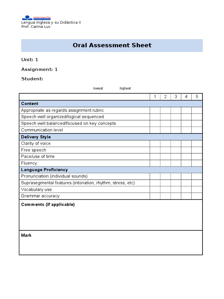 Oral Assessment Criteria for English Teaching | PDF | Language Arts ...