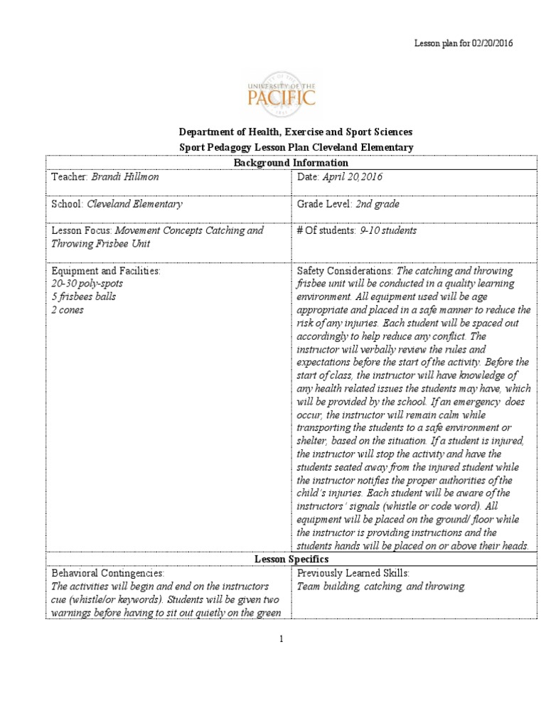 Branditigerpridelessonplanweek 8 PT 2 | PDF | Lesson Plan | Physical ...