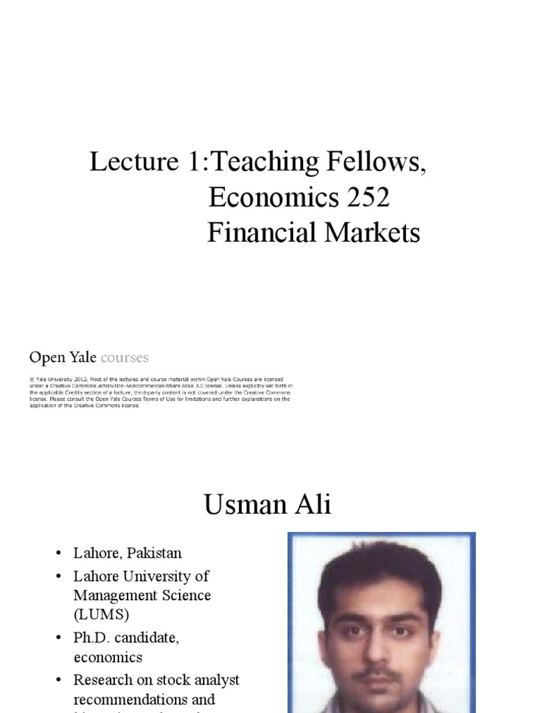 Financial Markets Lecture Overview | PDF