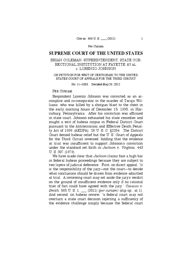 Coleman v. Johnson, 132 S. Ct. 2060 (2012) | PDF | Antiterrorism And ...