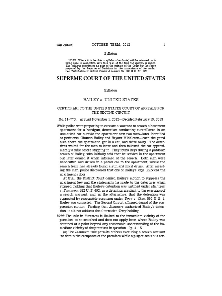 Bailey v. United States, 133 S. Ct. 1031 (2013) | PDF | Search And ...