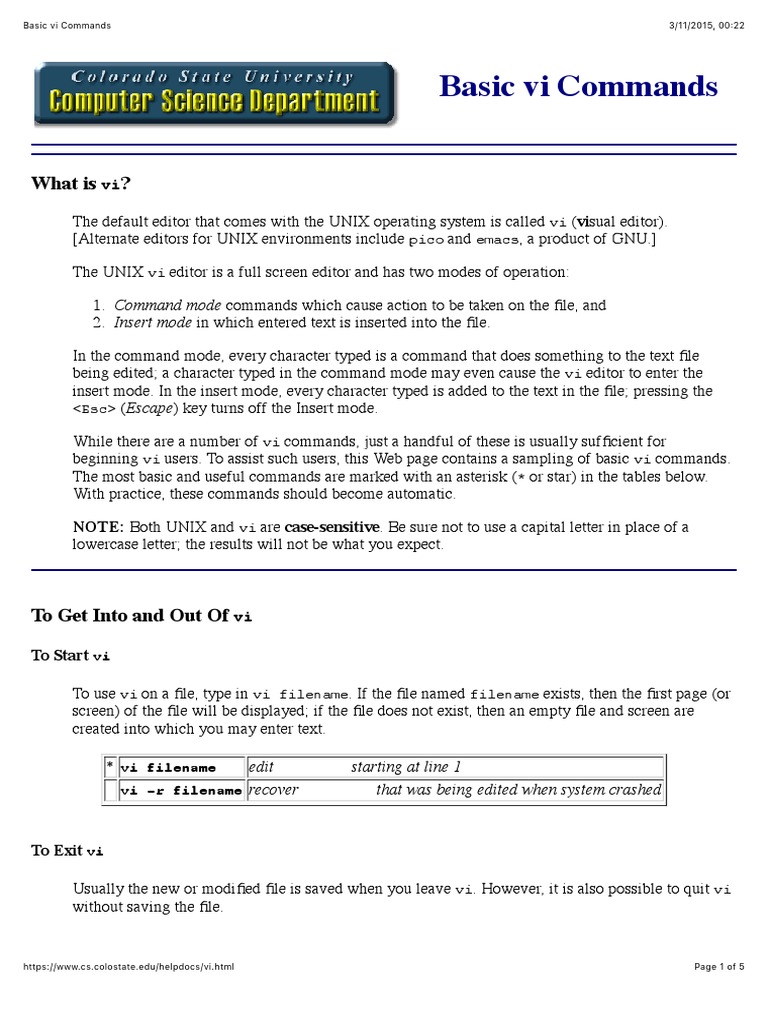 Basic vi Commands Guide | PDF | Filename | Cursor (User Interface)