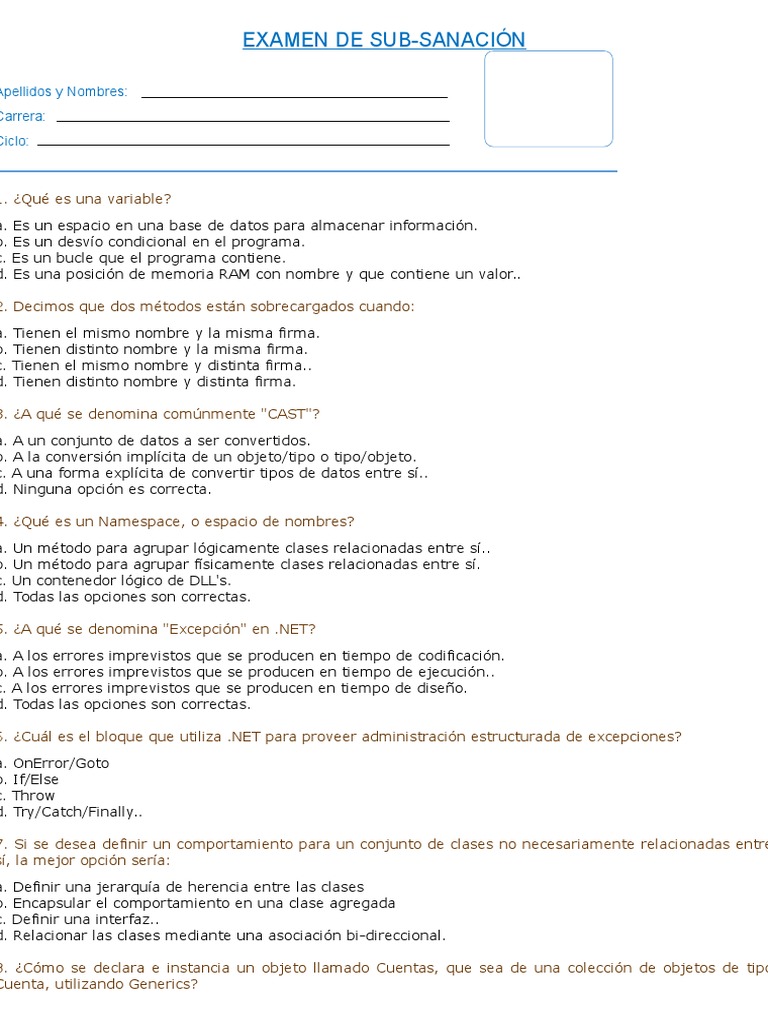 Examen de Visual Basic | PDF | .NET Framework | Software