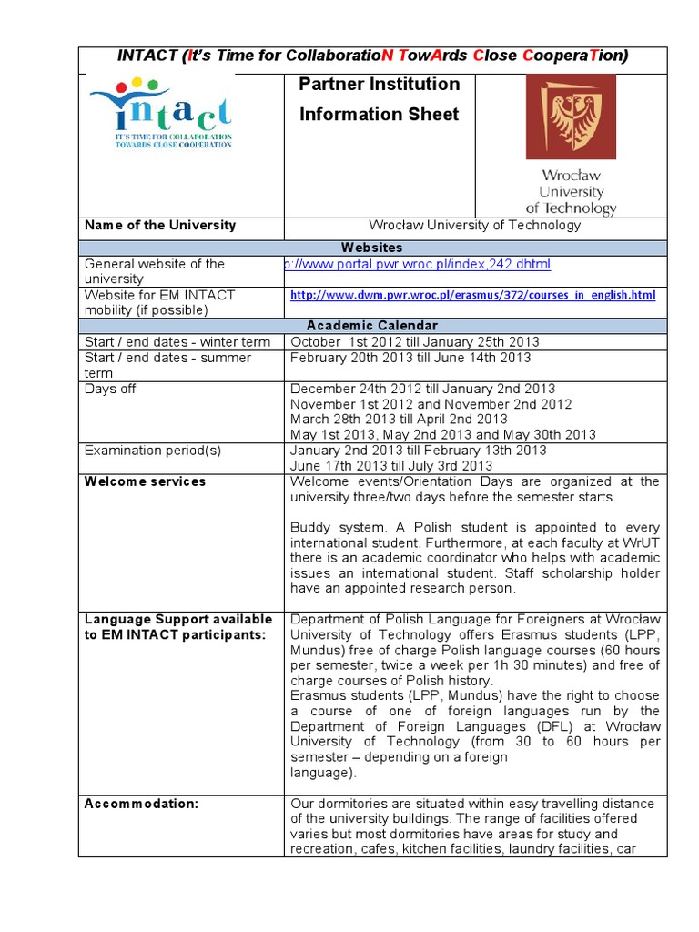 Wroclaw University Fact Sheet | PDF | Academic Degree | Computer Science