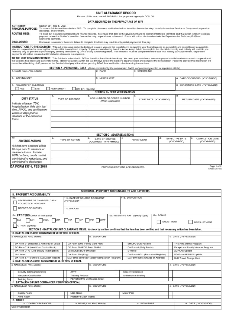 Unit Clearance Record: (Last, First, Middle) | PDF | United States ...