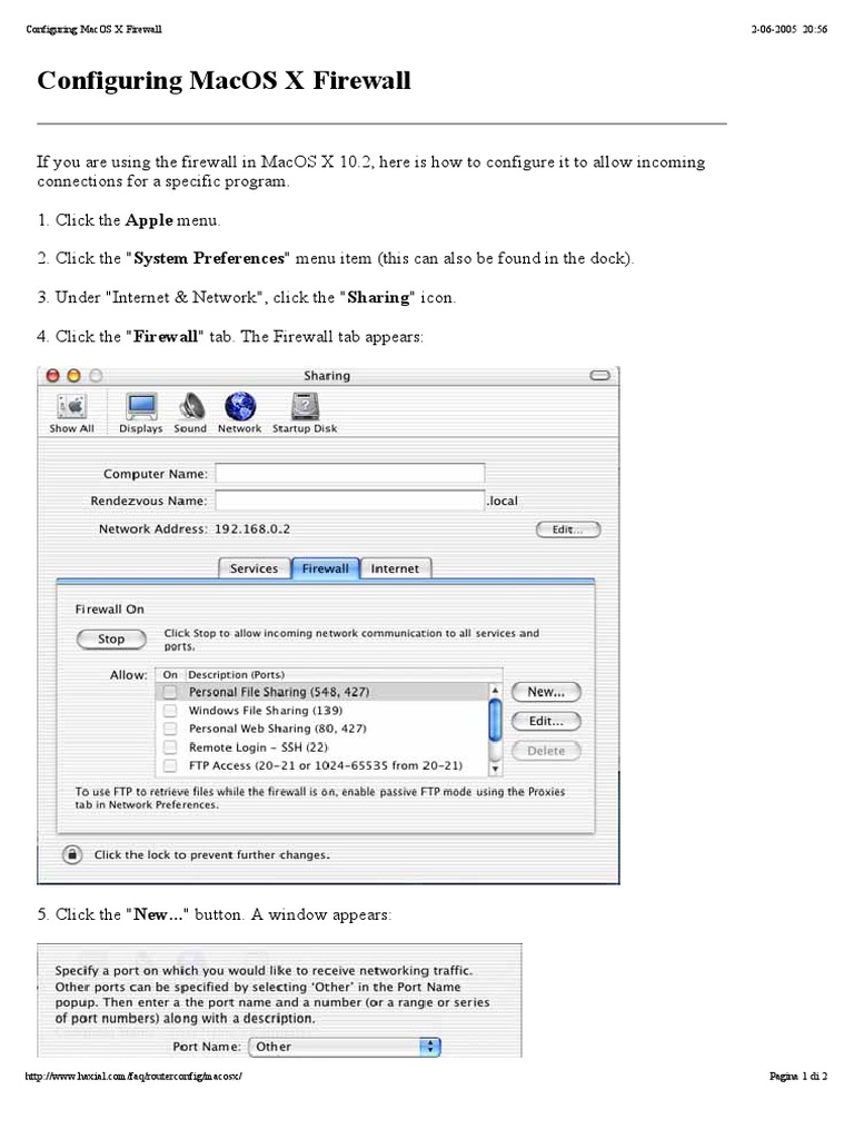 Configuring MacOS X Firewall | PDF