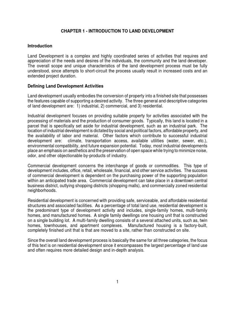 01 - Chapter 1 - Introduction To Land Development | PDF | Feasibility ...