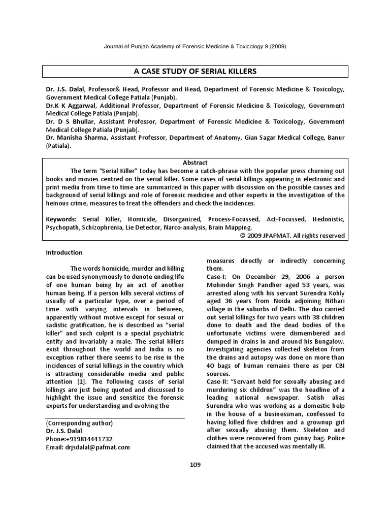 A Case Study of Serial Killers | Serial Killer | Psychopathy