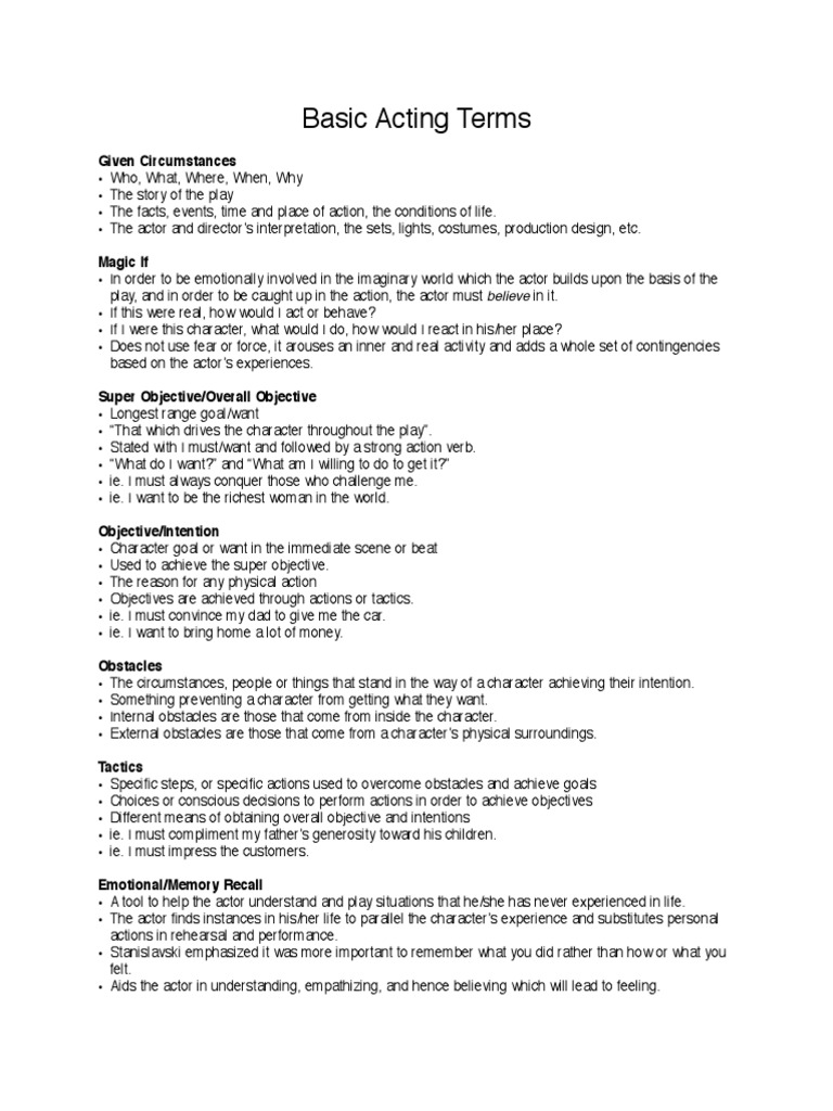 Basic Acting Terms!: Given Circumstances! | PDF | Feeling ...