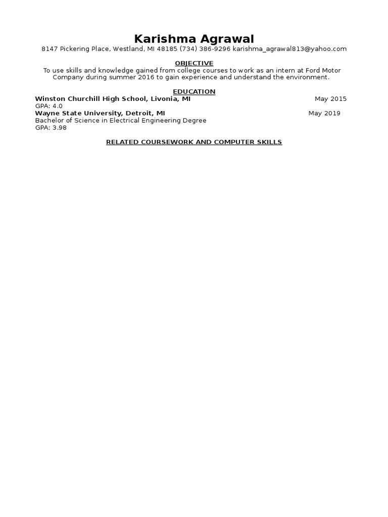 Karishma Agrawal: Objective | PDF